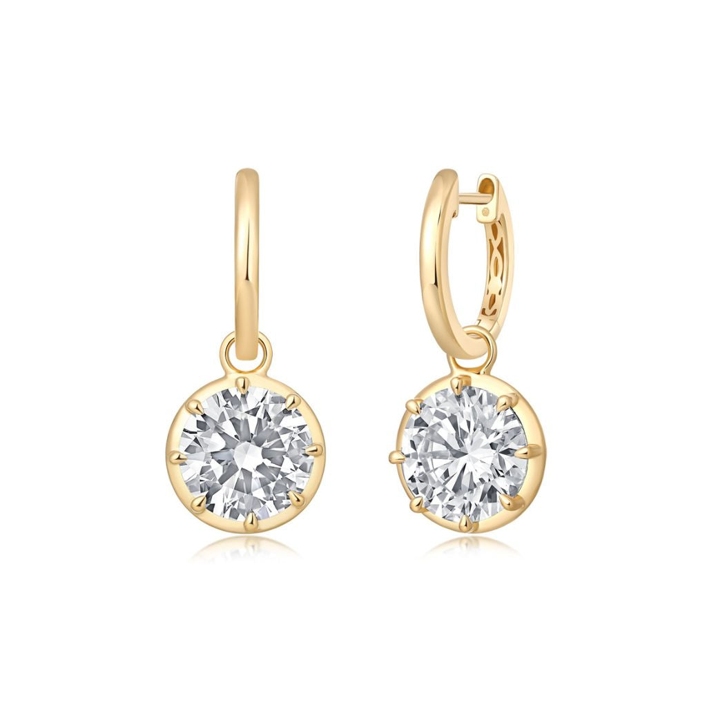 14K Yellow Gold Round Drop Lab Diamond Earrings Hoops – Lorena